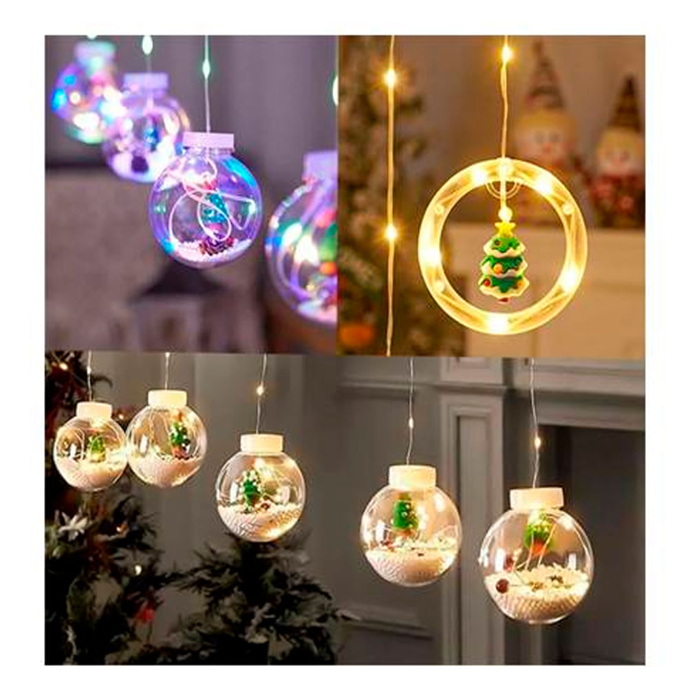 Cortina Luces Led Con Esferas Decoración Navidad Arbolito Luz Cálida ...