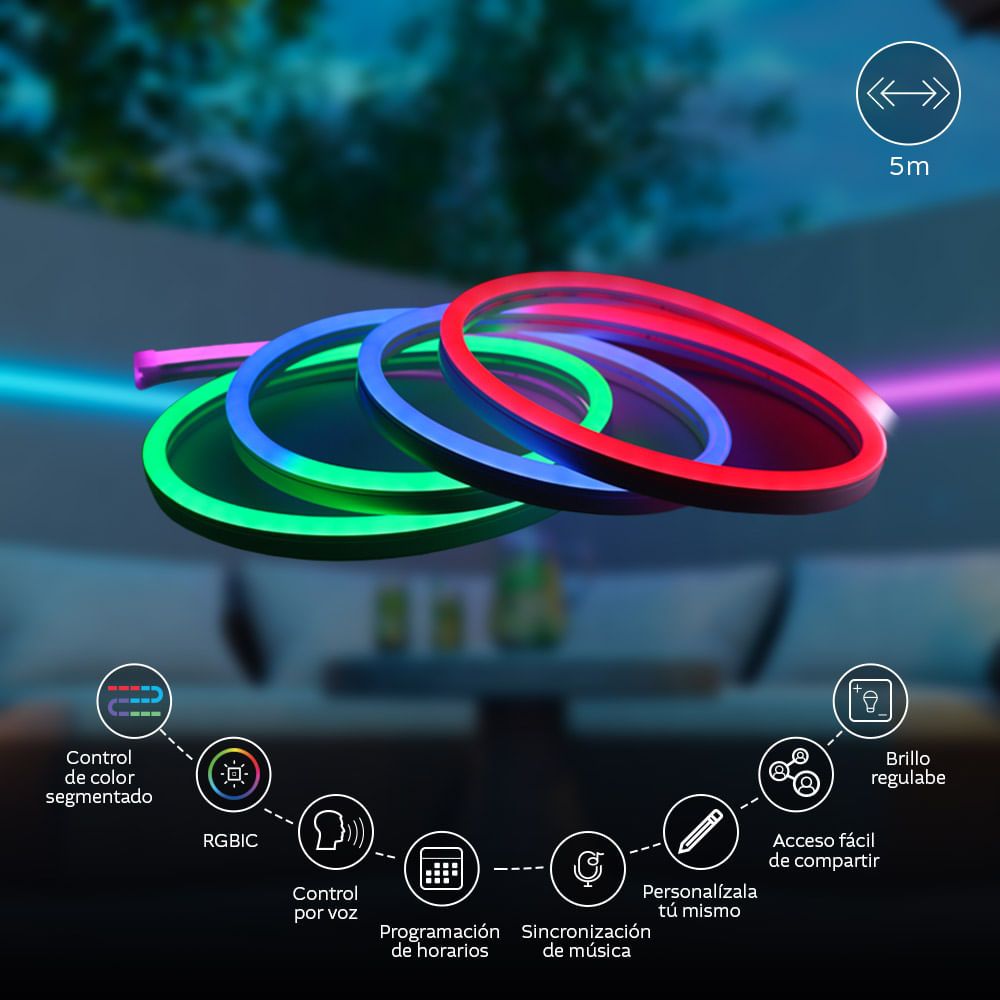 Cinta led de neón smart Rgb wifi de 5m NEXXT - Promart