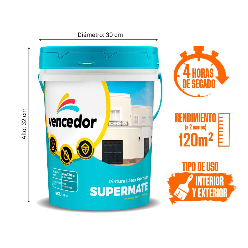 Supermate exteriores nuevo Blanco 4 galones Vencedor - Promart