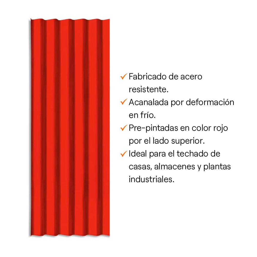 Techo calamina metálica Roja 0.23mm 3.60x0.80m - Promart