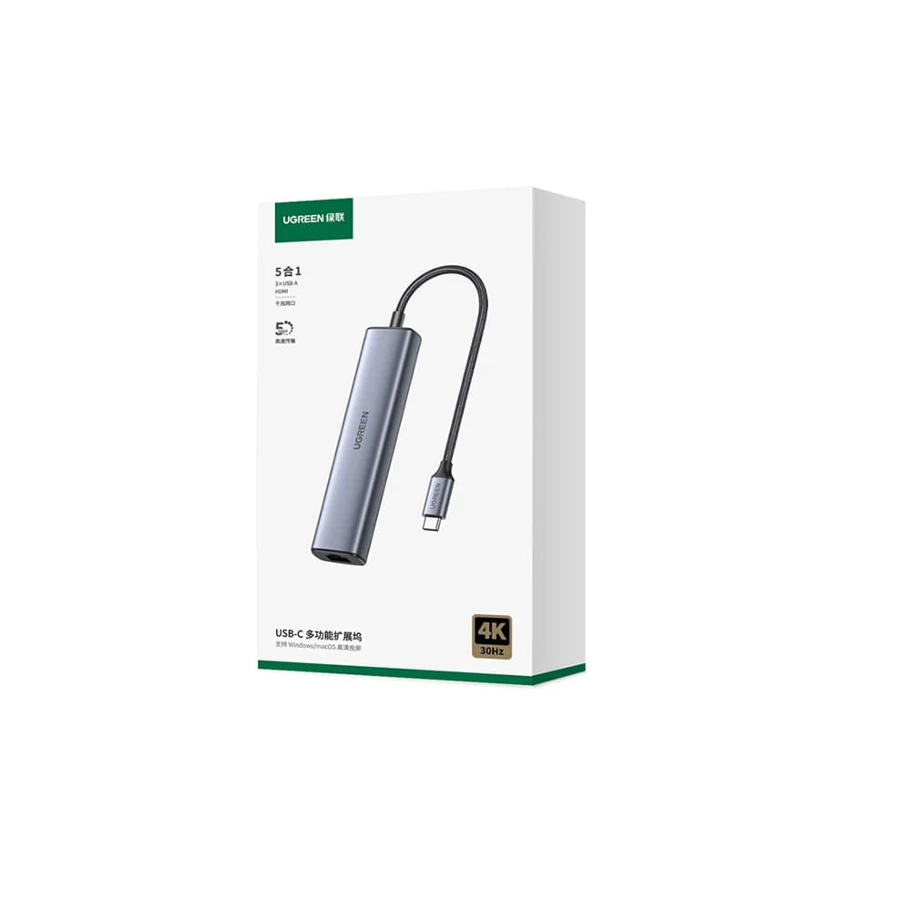 Adaptador UGREEN Hub USB-C 5 en 1, USB C, 3*USB 3.0 5Gbps, HDMI y RJ45 ... Adaptador UGREEN Hub USB-C 5 en 1, USB C, 3*USB 3.0 5Gbps, HDMI y RJ45 ...