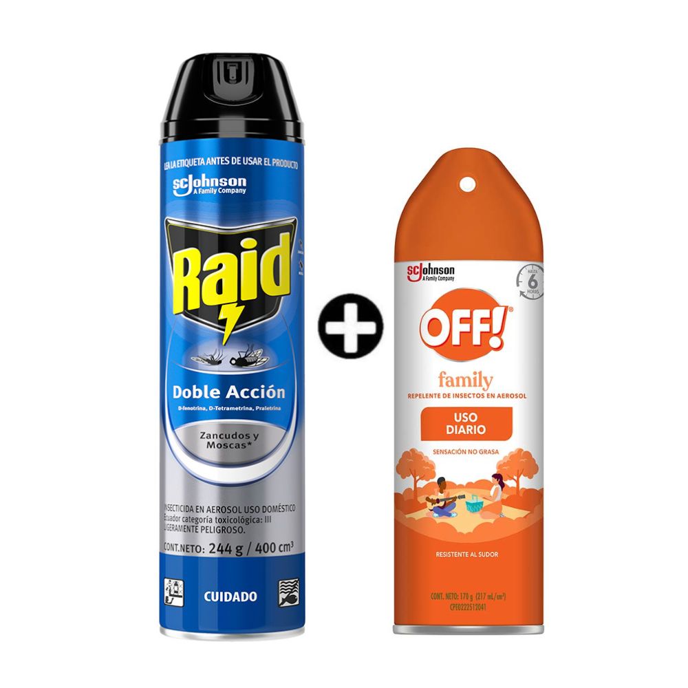 COMBO Repelente Off Aerosol 170ml + Raid aerosol doble acción 400ml ...