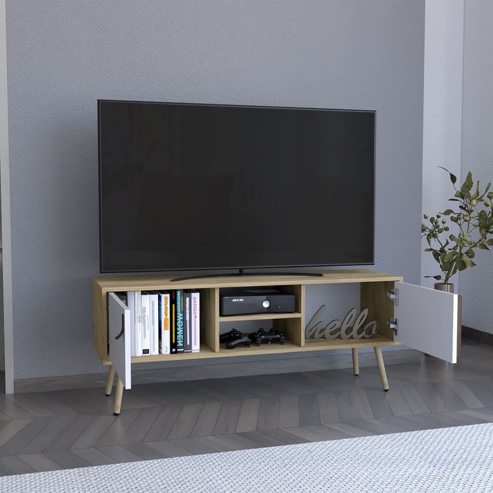 Mesa para TV 50" Huna Melamina Macadamia/Blanco Tuhome - Promart