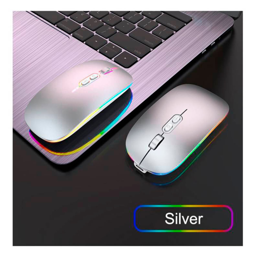 Mouse inalambrico Recargable con 8 colores RGB Color Plateado - Promart