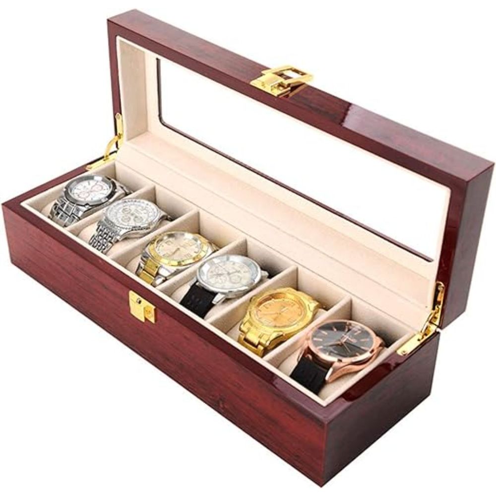 Porta Relojes Caja De Madera 6 Unidades Lujo Hombre Mujer - Promart