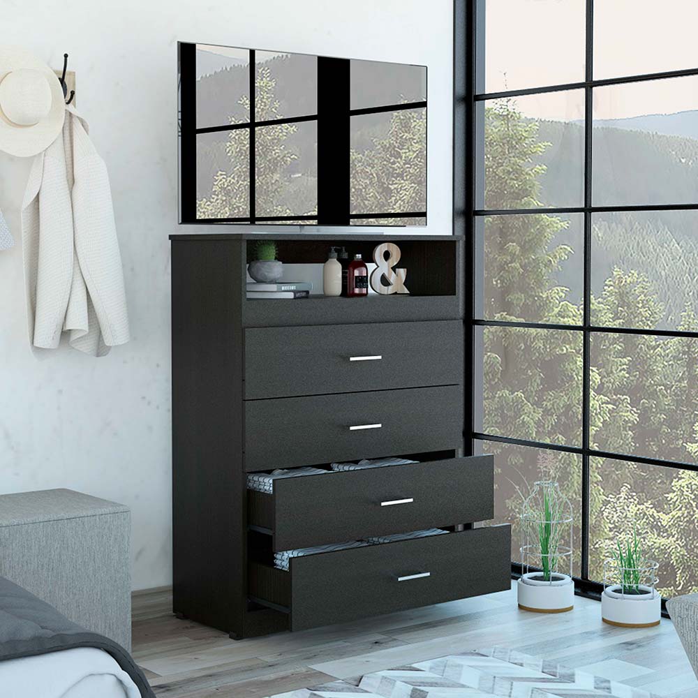 Cómoda Dario 4 cajones Negro Amaderado TV 40" Tuhome - Promart