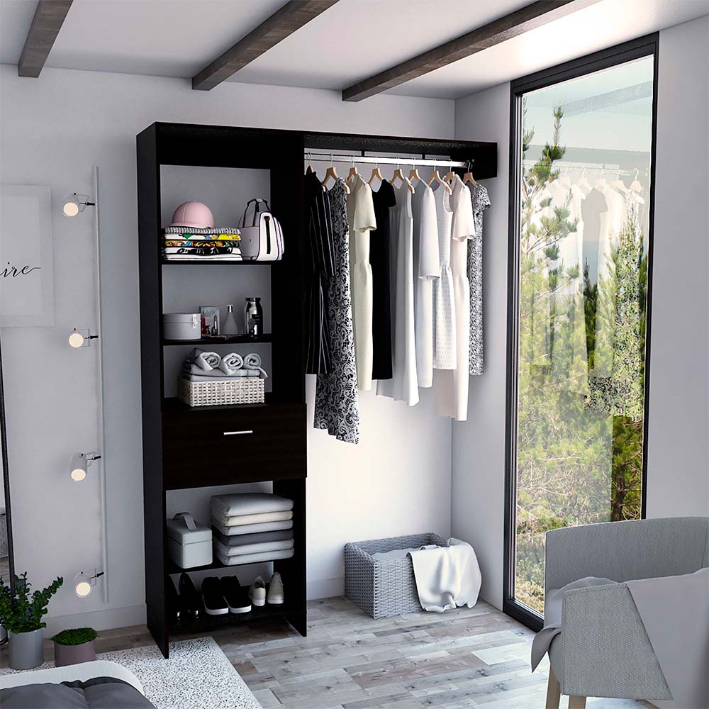 Ropero Manchester 150 1 Cajón 4 Repisas Melamina Negro Amaderado - Promart