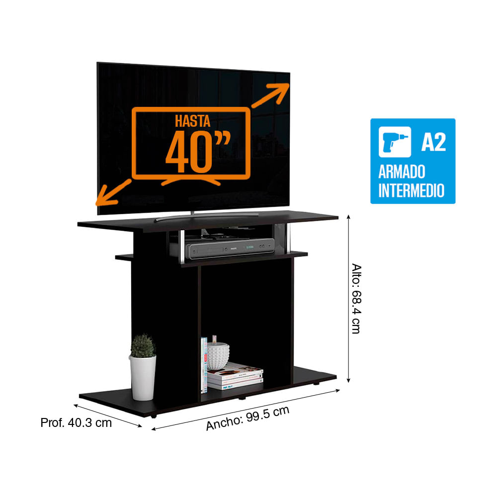 Mesa para tv 40" Invy Negro Amaderado Tuhome - Promart