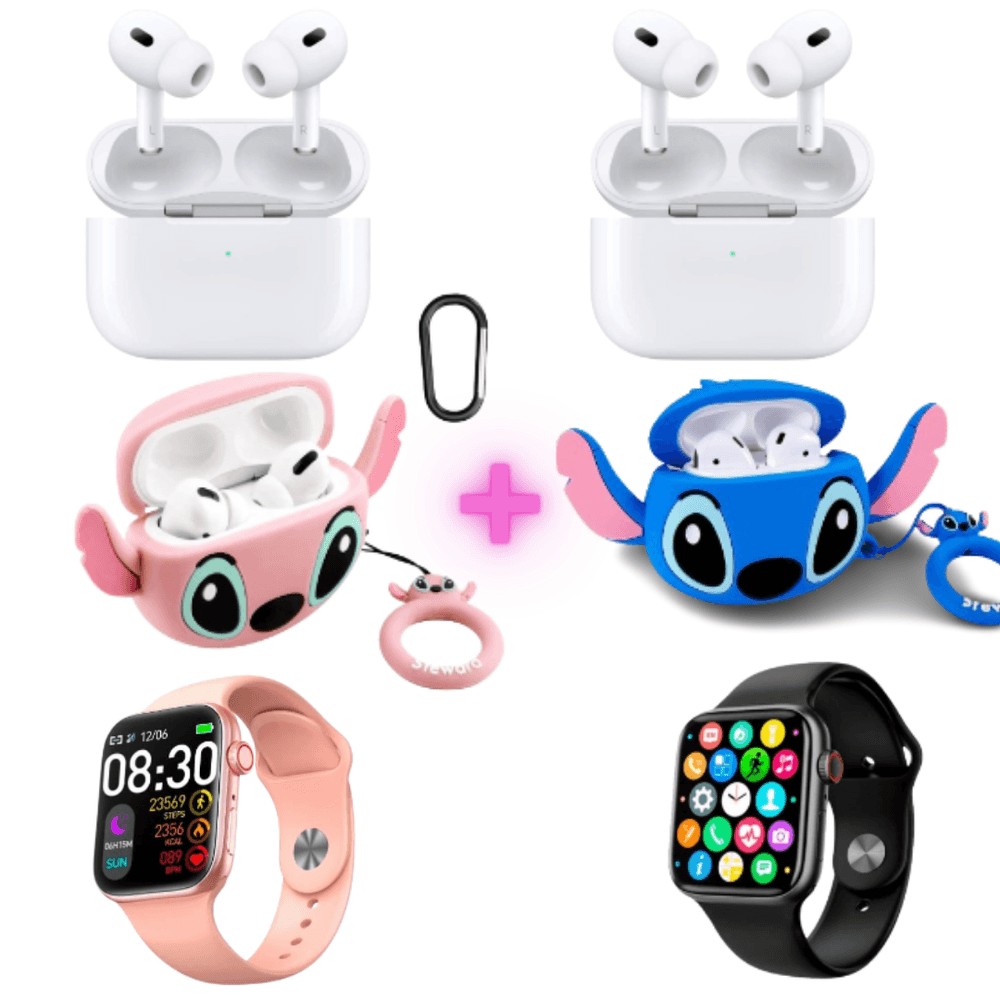 Pack Novios Audífonos Bluetooth Pods Pro 2da Generación + 2 Smartwatch T900 Pro Max L + 2 Cases ...