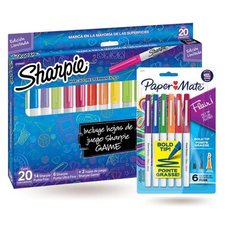 Pack Marcadores Sharpie Game X20 + Flair Bold X6 - Promart