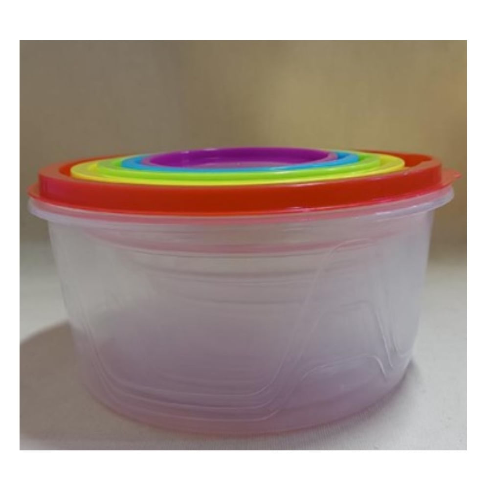 Set 5 Tapers Plástico Circulares con Tapa Contenedores - Promart
