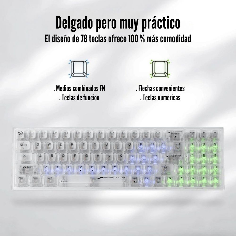 Teclado Redragon Pollux Pro K628CT Wireless Ice Silver Lineal - Promart