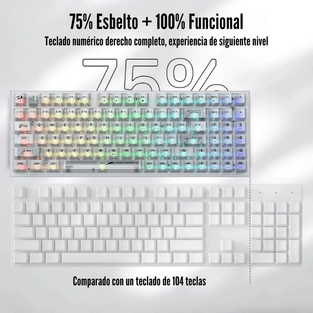 Teclado Redragon Pollux Pro K628CT Wireless Ice Silver Lineal - Promart