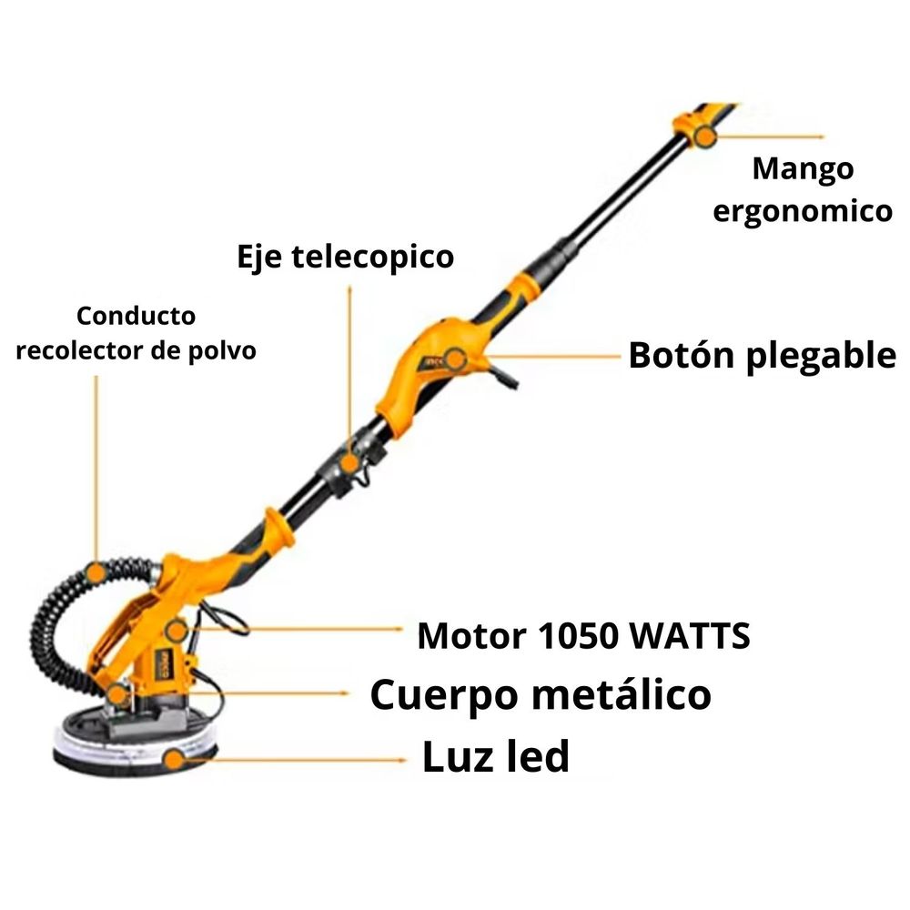 Lijadora de Pared y Techo 1050W fino acabado drywall, madera concreto ...