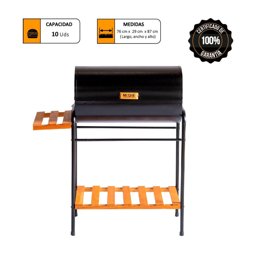 Parrilla Cilindrica a Carbon Mr Grill con Tapa Negro + Soporte - Promart