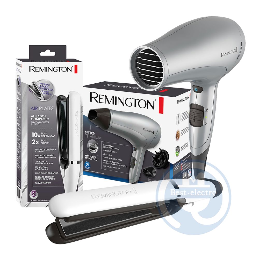 Combo Remington Alisadora Air Plates S2412 + Secador Pro Titanium D3019 ...