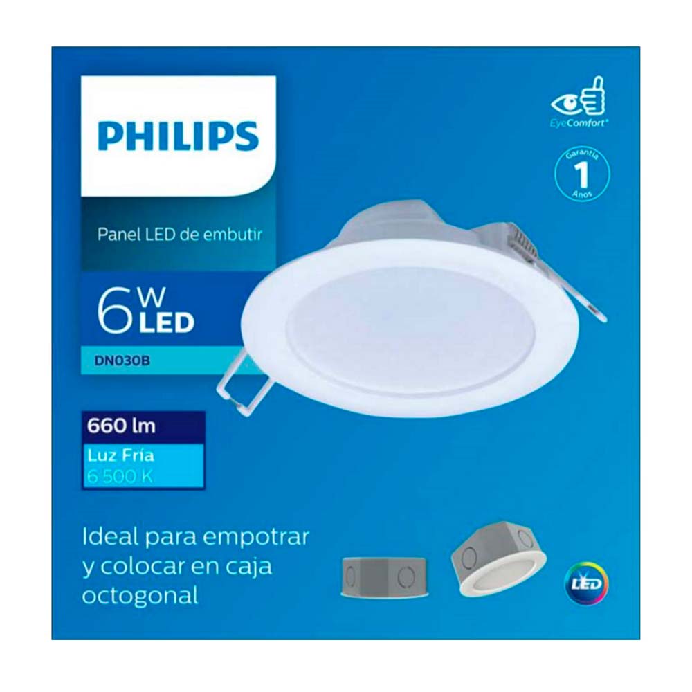 Spot LED Caja Octogonal Philips 6W 10.5cm Luz Fría Blanco - Promart