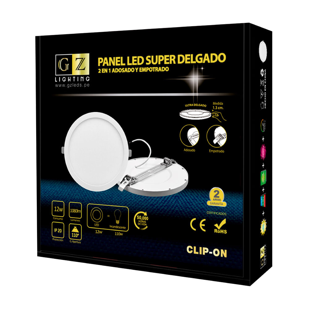Panel LED Redondo Slim 12W Gz Ligthing Blanco Cálido Ultra Delgado ...