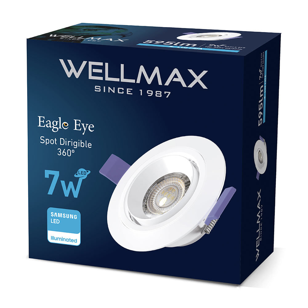 Spot led dirigible 360° Eagle Eye 7w luz fría Wellmax-Samsung - Promart