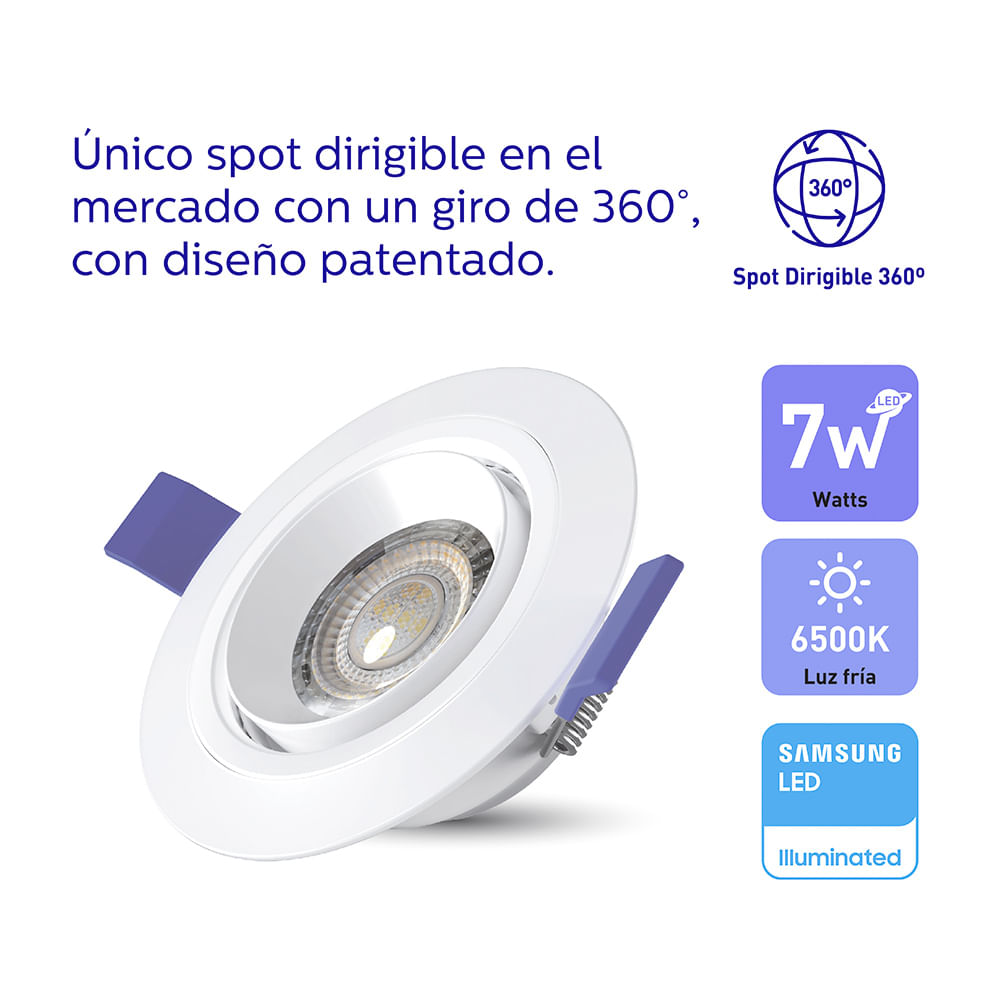 Spot led dirigible 360° Eagle Eye 7w luz fría Wellmax-Samsung - Promart