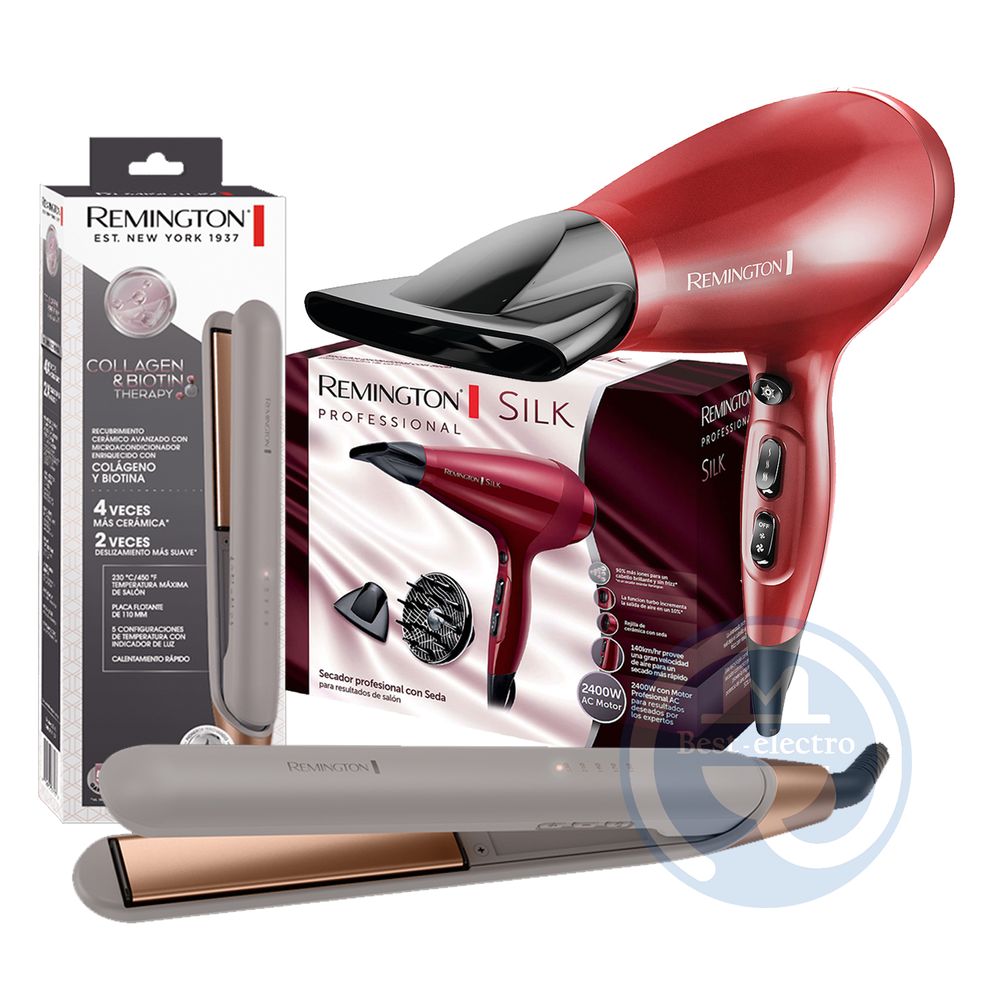 Combo Remington Alisadora Colageno Therapy S31A y Secador Profesional ...