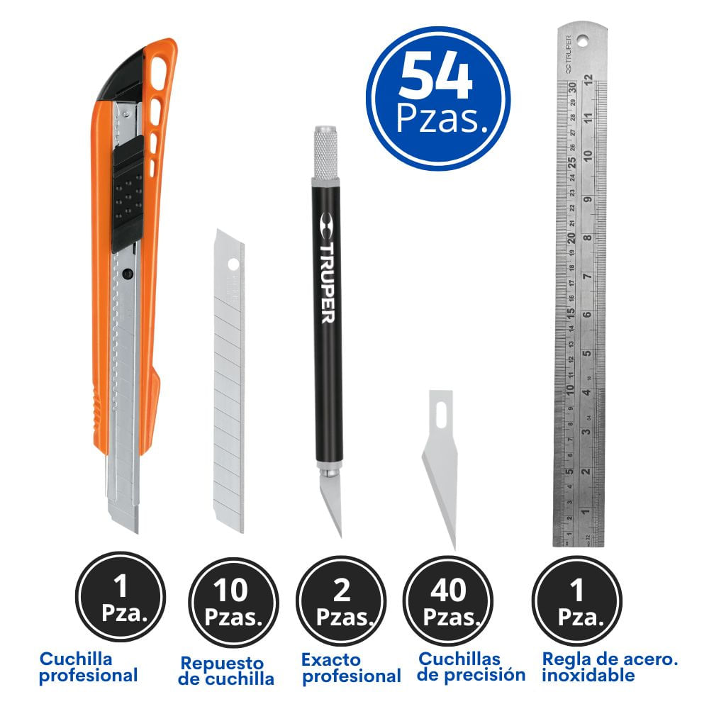 Juego Cutter precisión Cuchilla Exacto Tipo Bisturí Truper 54 Piezas ...