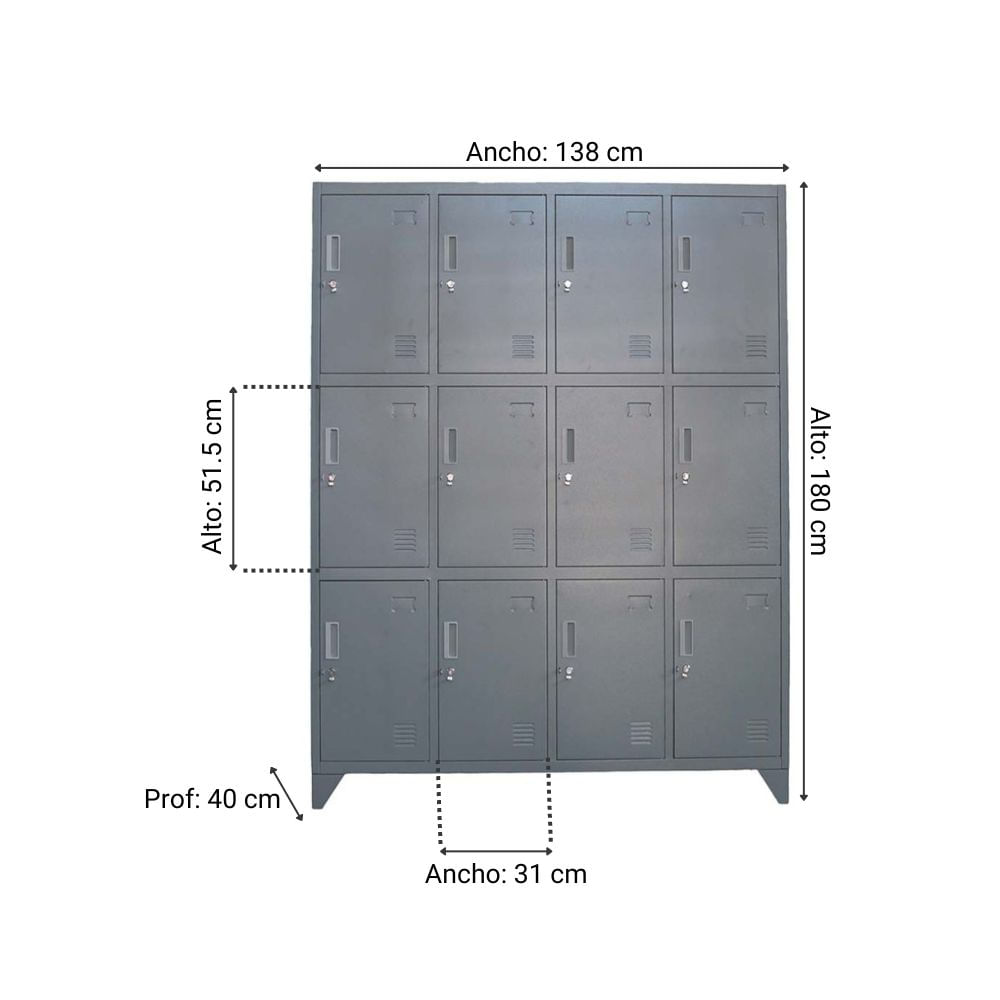 Locker Metálico Maletek Modelo 12 Puertas Portacandado Gris de Metal ...