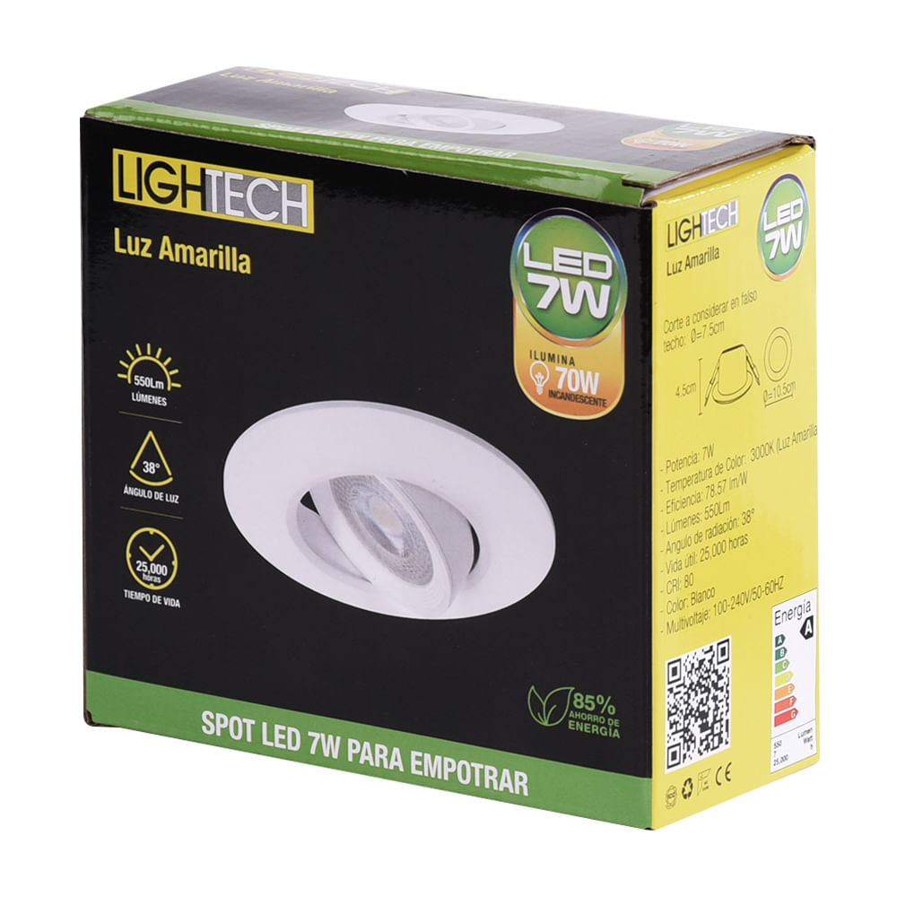 Spot LED Integrado Dirigible 7W 10.5cm 3CCT Blanco Lightech - Promart