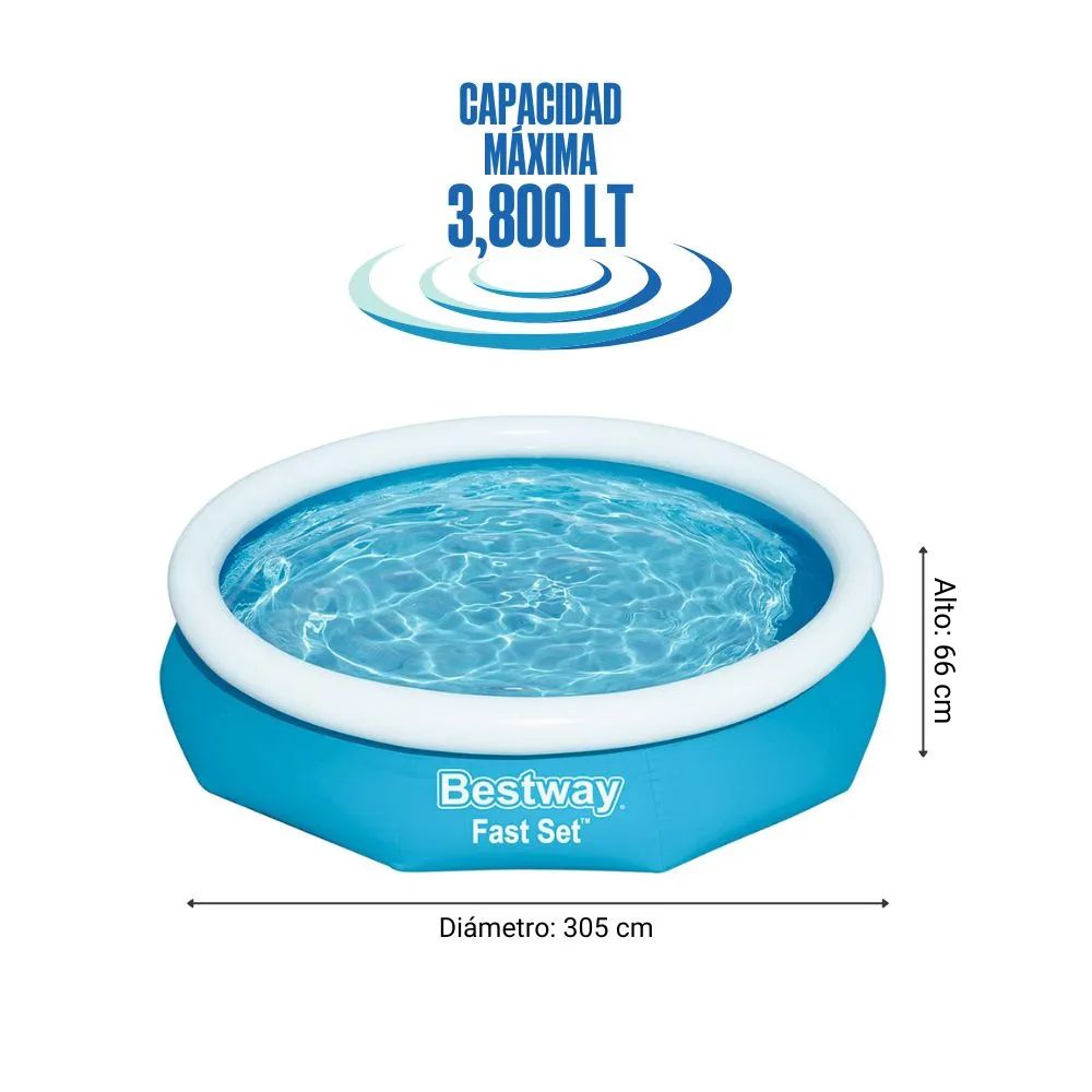 Piscina Inflable Circular Bestway Borde inflable 3800L 305x305x66cm Azul - Promart