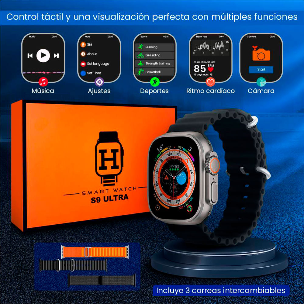 Smartwatch S9 Ultra Set 3 Correas Resistencia Acuatica IP67 - Reloj ...