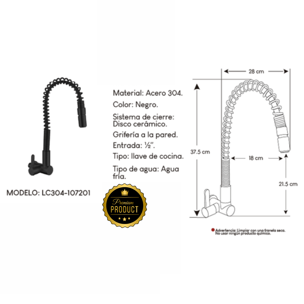 Llave ganso Negro para Cocina XM 107201 Acero Inoxidable - Promart