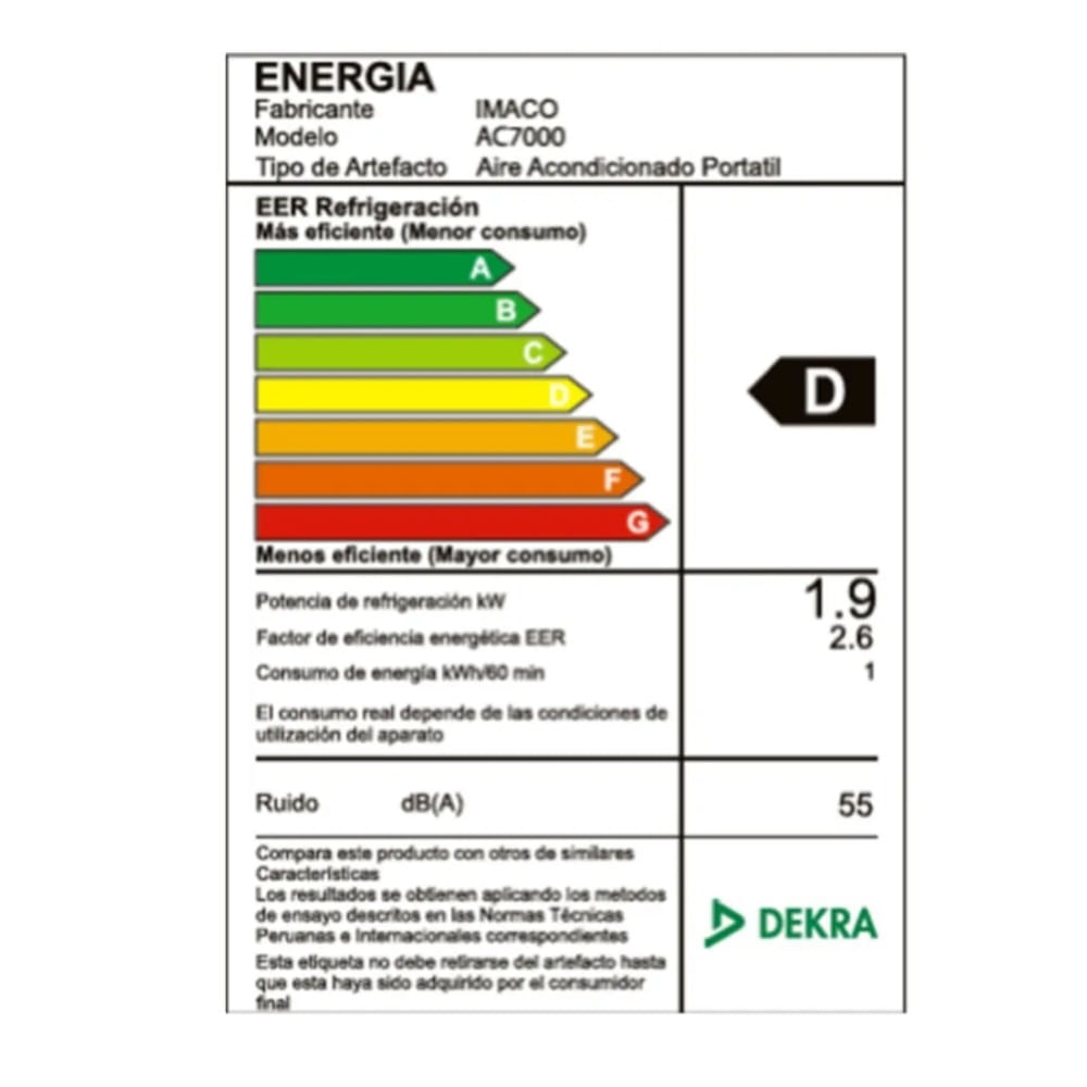 Aire Acondicionado Portatil Digital de 6500 BTU Imaco AC7000 Blanco ...
