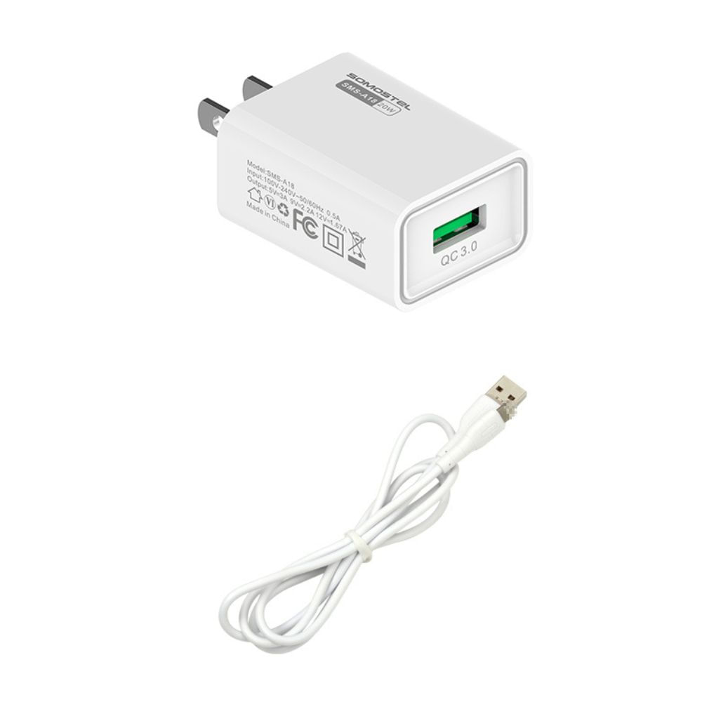 Cargador de Pared Somostel SMS-A18 QC3.0 20W + Cable USB Tipo C - Promart