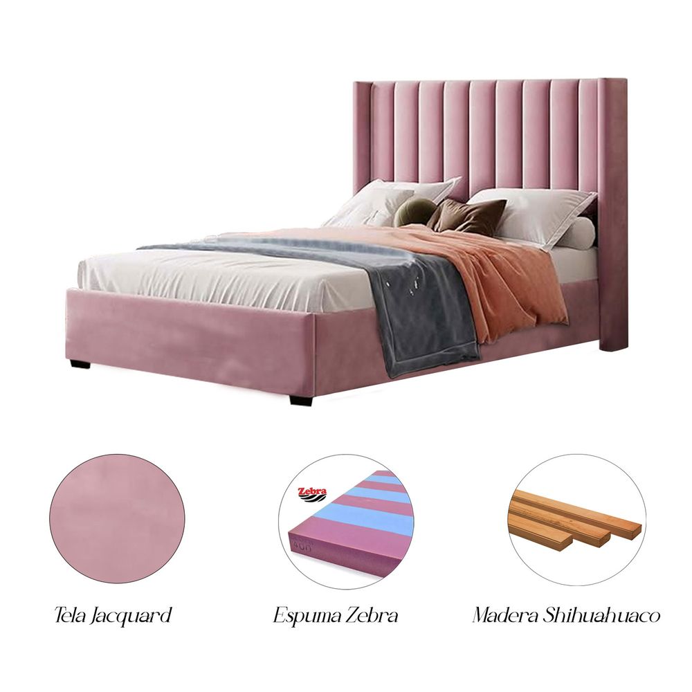Cama Tapizada Listón LeMueble 2 Plazas Palo Rosa - Promart