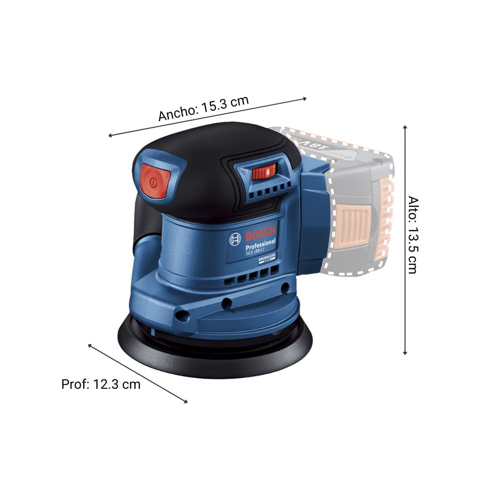 COMBO Lijadora orbital GEX 185-LI Bosch + Rotomartillo 18V GBH 180-LI BL Bosch + Cargador Gal ...