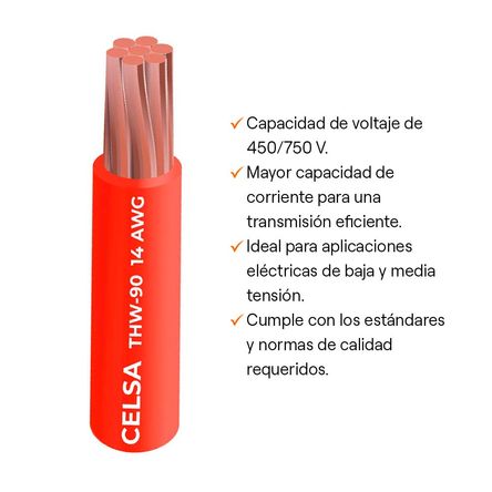 Cable THW-90 450/750 V 14 AWG Celsa Rojo 100m - Promart