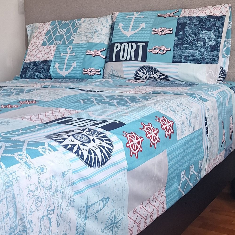 Edredón Basic Lujo Reversible 2 Plazas Estampado Naútica - Promart