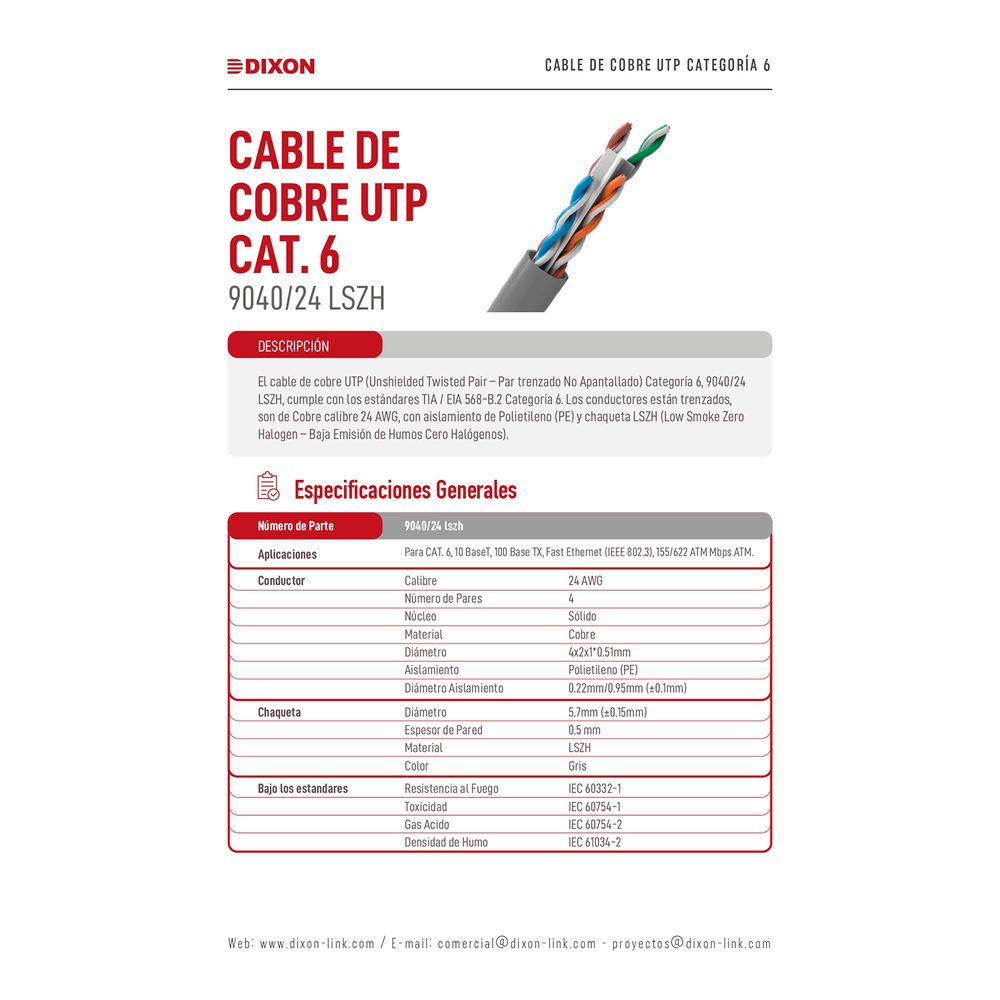 Rollo de Cable Utp Cat6 24 Awg 305m Serie 9040 24 Lszh Interior ...