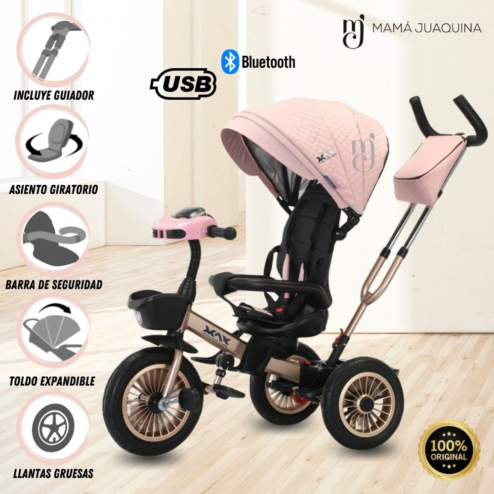 Triciclo Guiador Giratorio Max Steel Usb Bluetooth Rosado - Promart