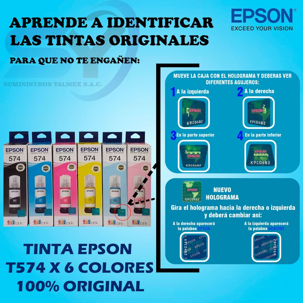 Pack de Tinta Epson T574 x 6 Colores para L8050 / L18050 Original - Promart