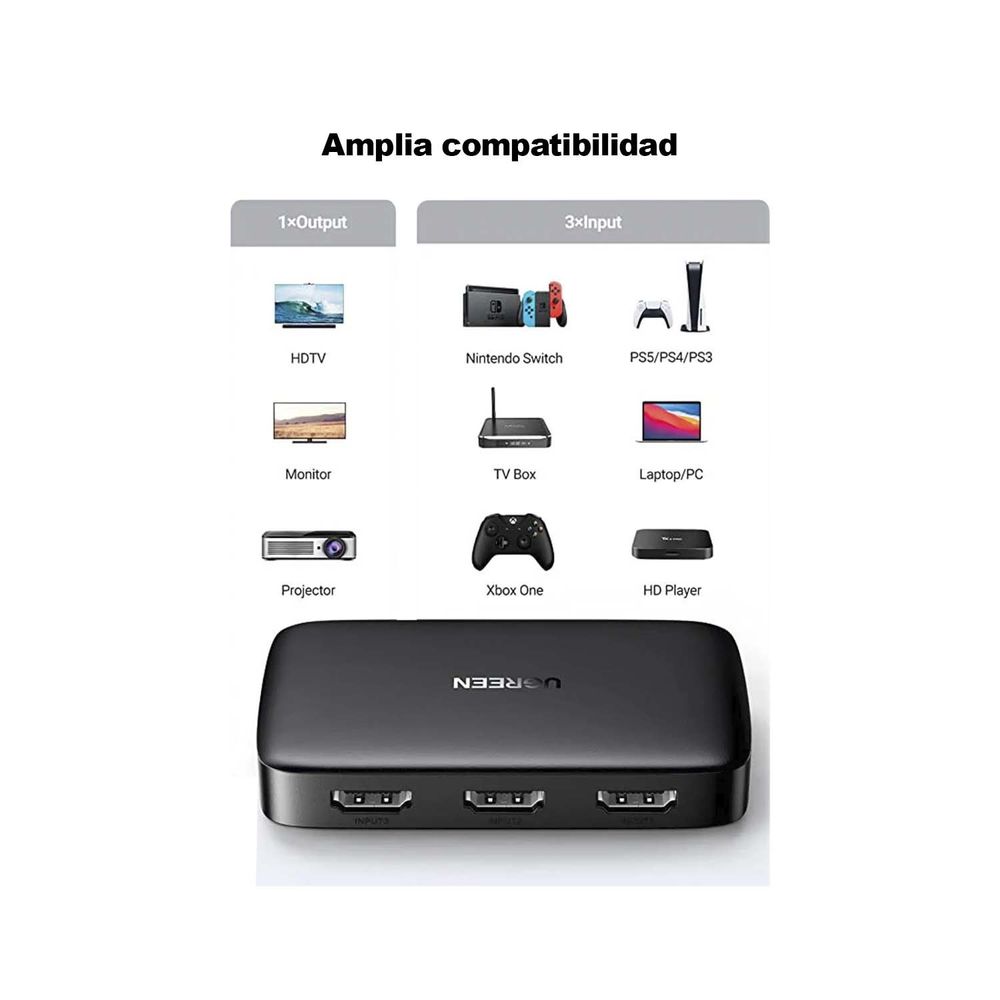 Switch 3Pt Ugreen 3 En 1 Hdmi 4K 80125 Black - Promart