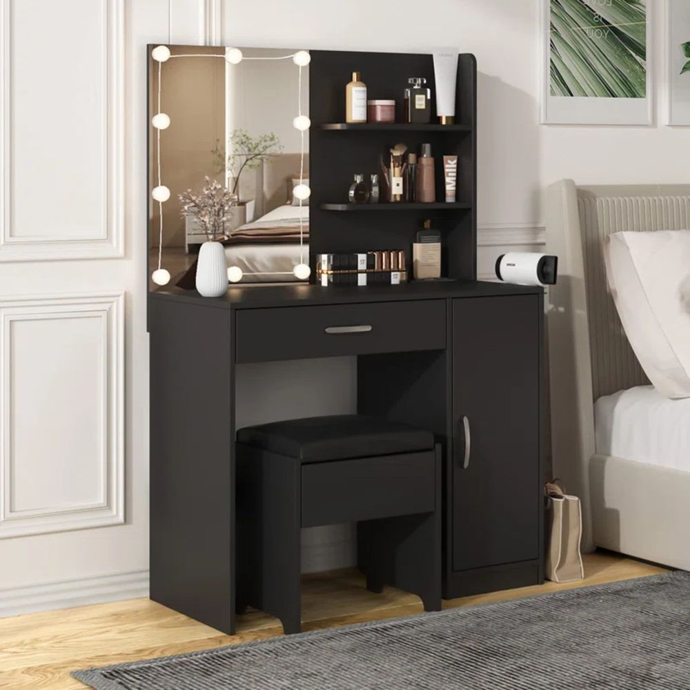 Tocador con Banqueta Moderno Stevan Negro R&R MUEBLES - Promart