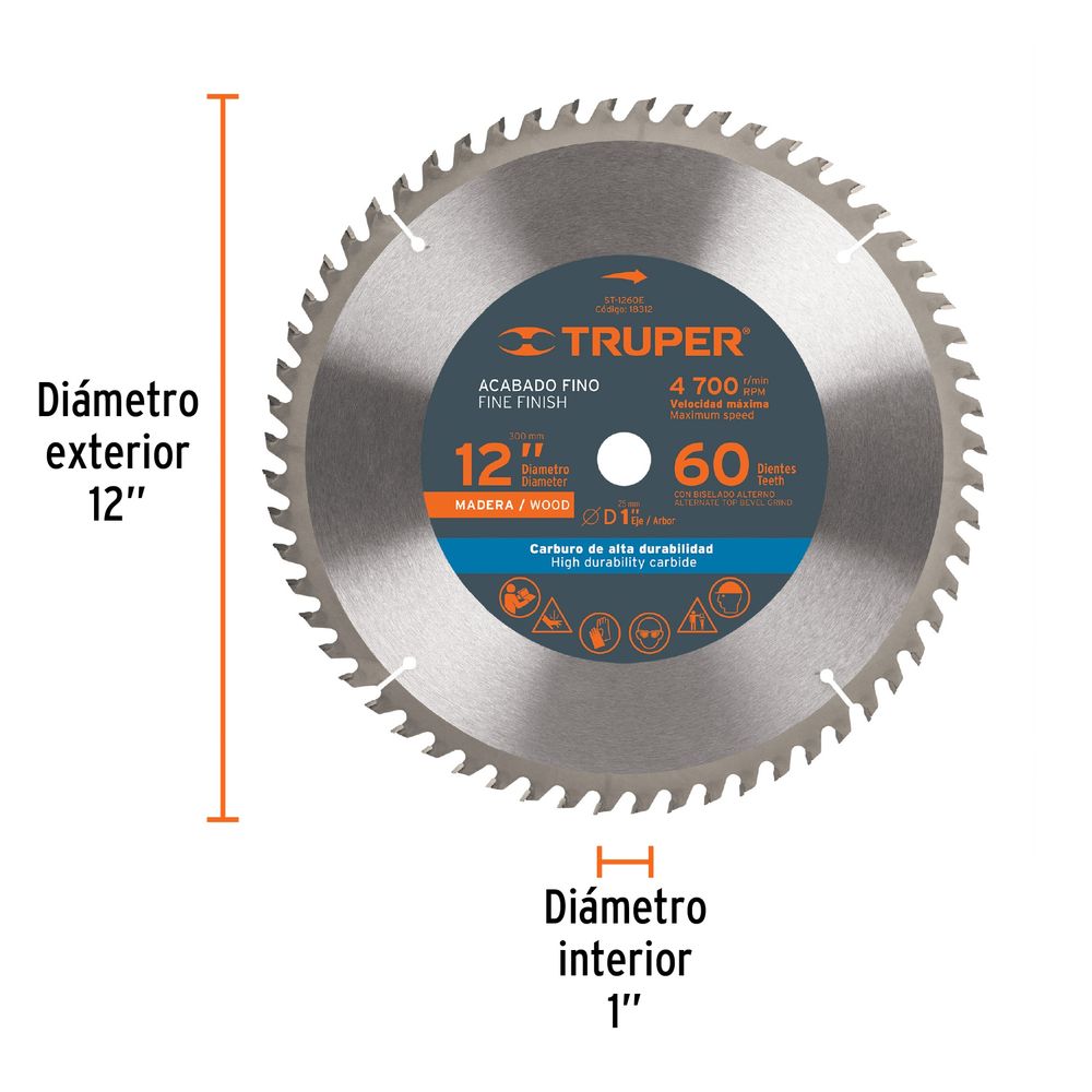 Disco para Sierra Ingleteadora 12" 60 Dientes Truper 18312 - Promart