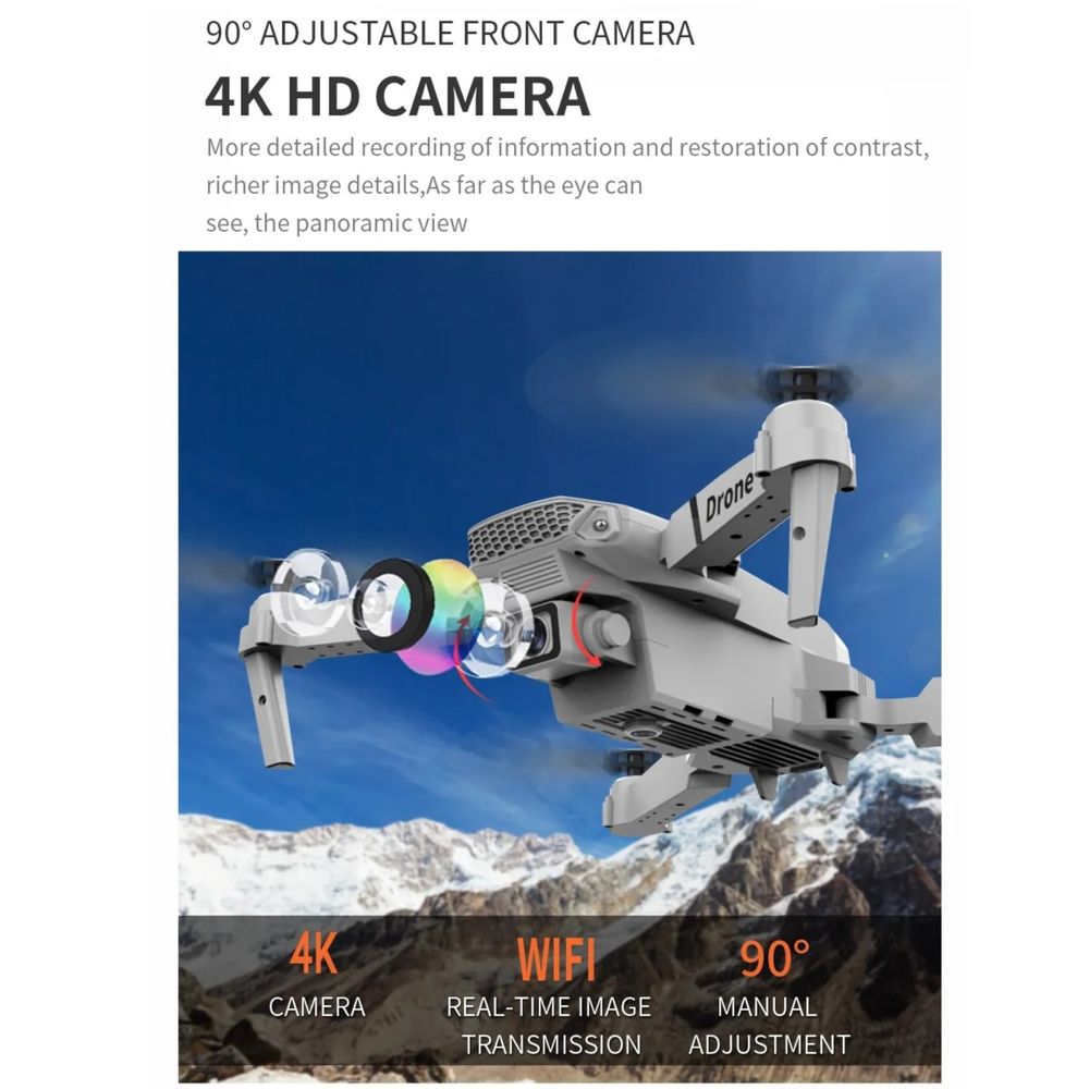 Dron Profesional E88 4K Dual Cámara WiFi HD RC Video Plegable SONGLINSL E88 4K - Promart