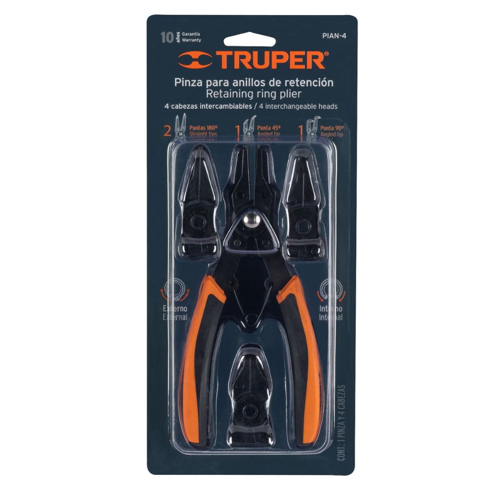 Pinza para anillos de retención 6"P, 4 cabezas intercambiables - Promart