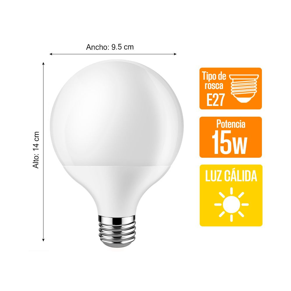 Foco LED Orange Globo E27 15W Luz Cálida - Promart