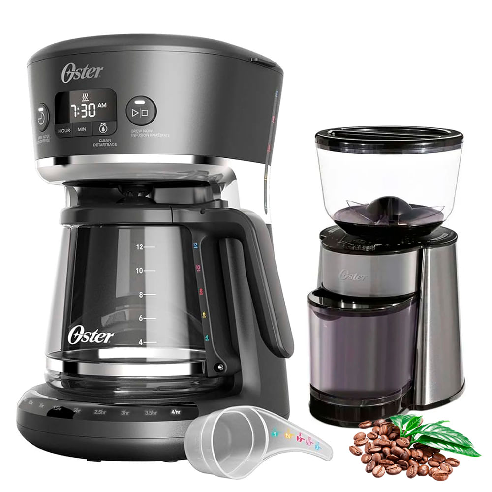 Combo Cafetera Programable Oster BVSTRF100 + Molinillo de Café ...