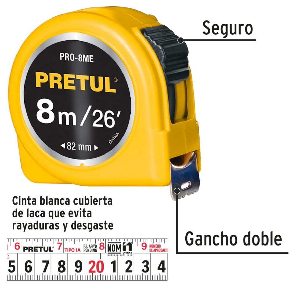 Wincha cinta métrica flexómetro amarillo 8 m | Promart.pe - Promart