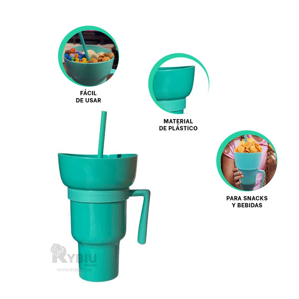 Vaso 2 en 1 para Bebidas y Snacks en Tono Verde Agua - Promart