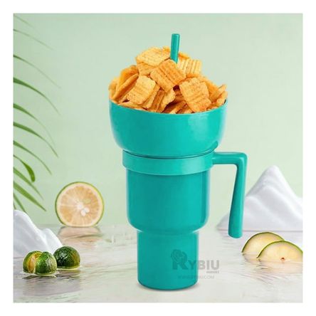 Vaso 2 en 1 para Bebidas y Snacks en Tono Verde Agua - Promart